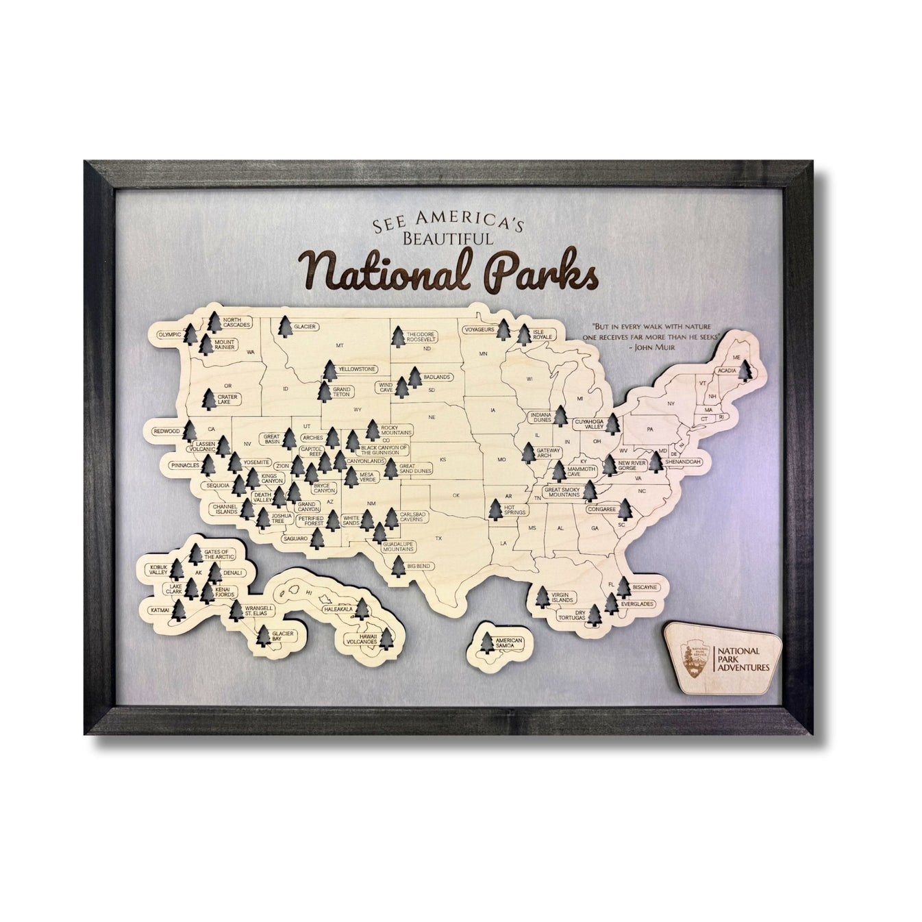 National Park Travel Map | 3D Custom Wooden Map with Removable Markers ...