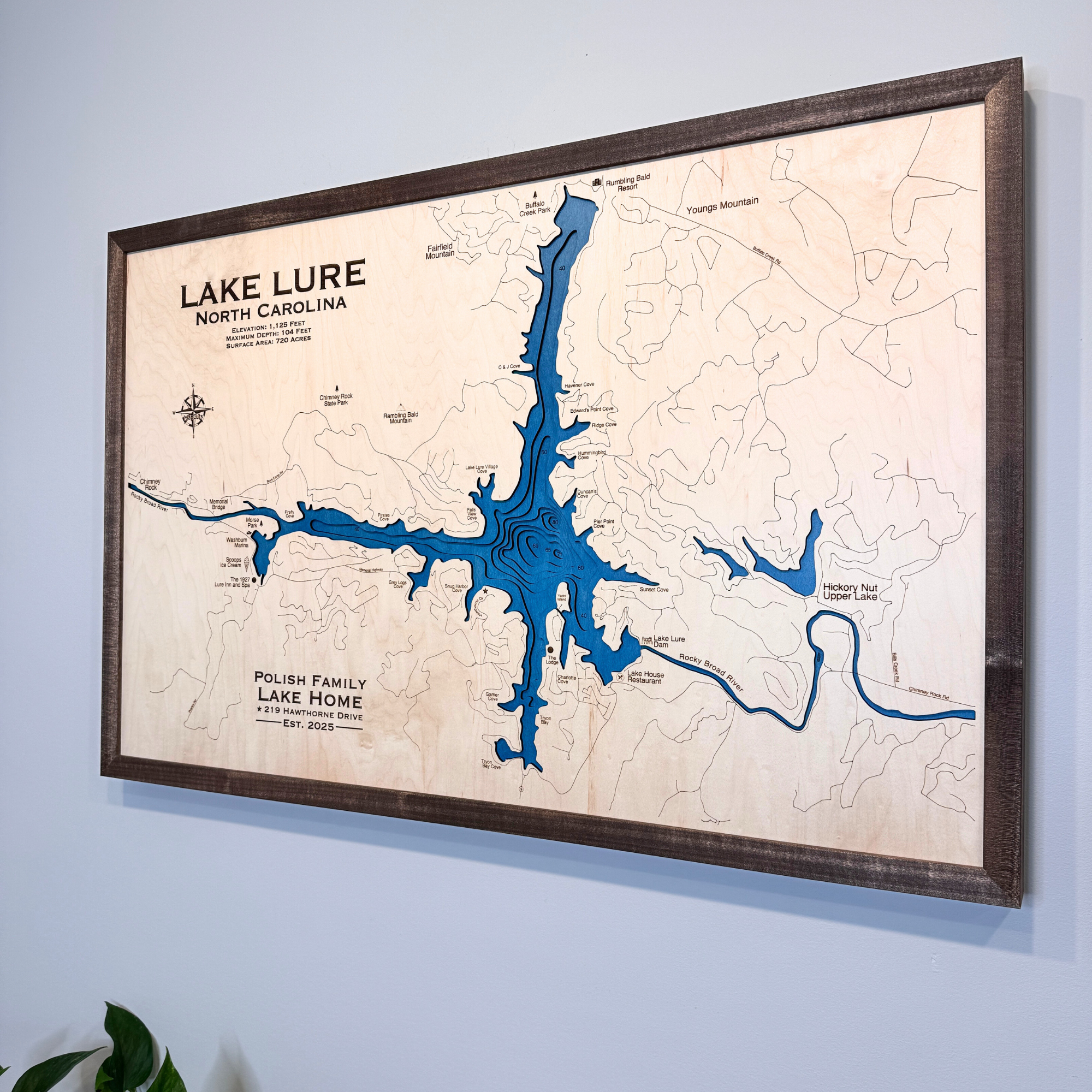 Custom 3D Lake Map | Personalized Wood Carved Lake Wall Art – Map Cuts
