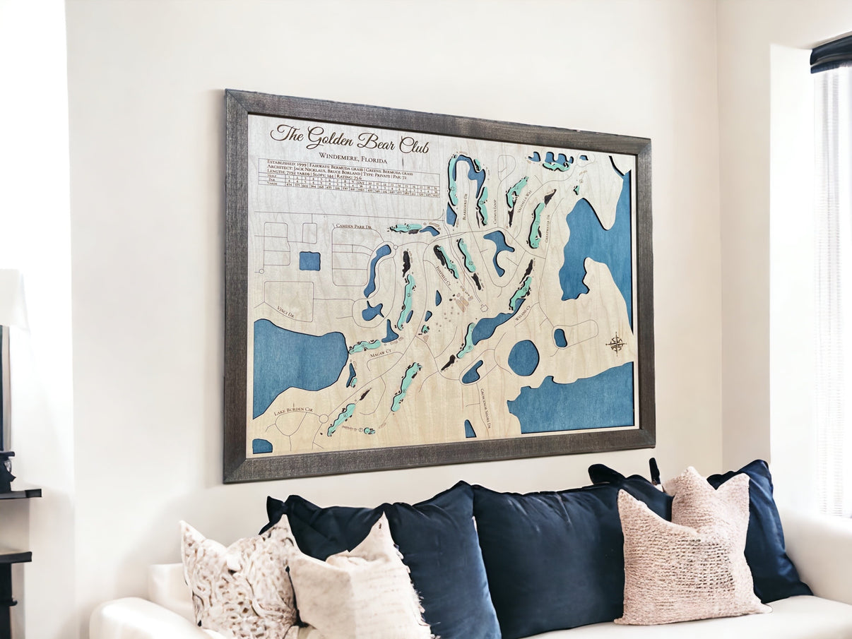 Custom Golf Course Wood Map | 3D Wooden Golf Wall Decor – Map Cuts