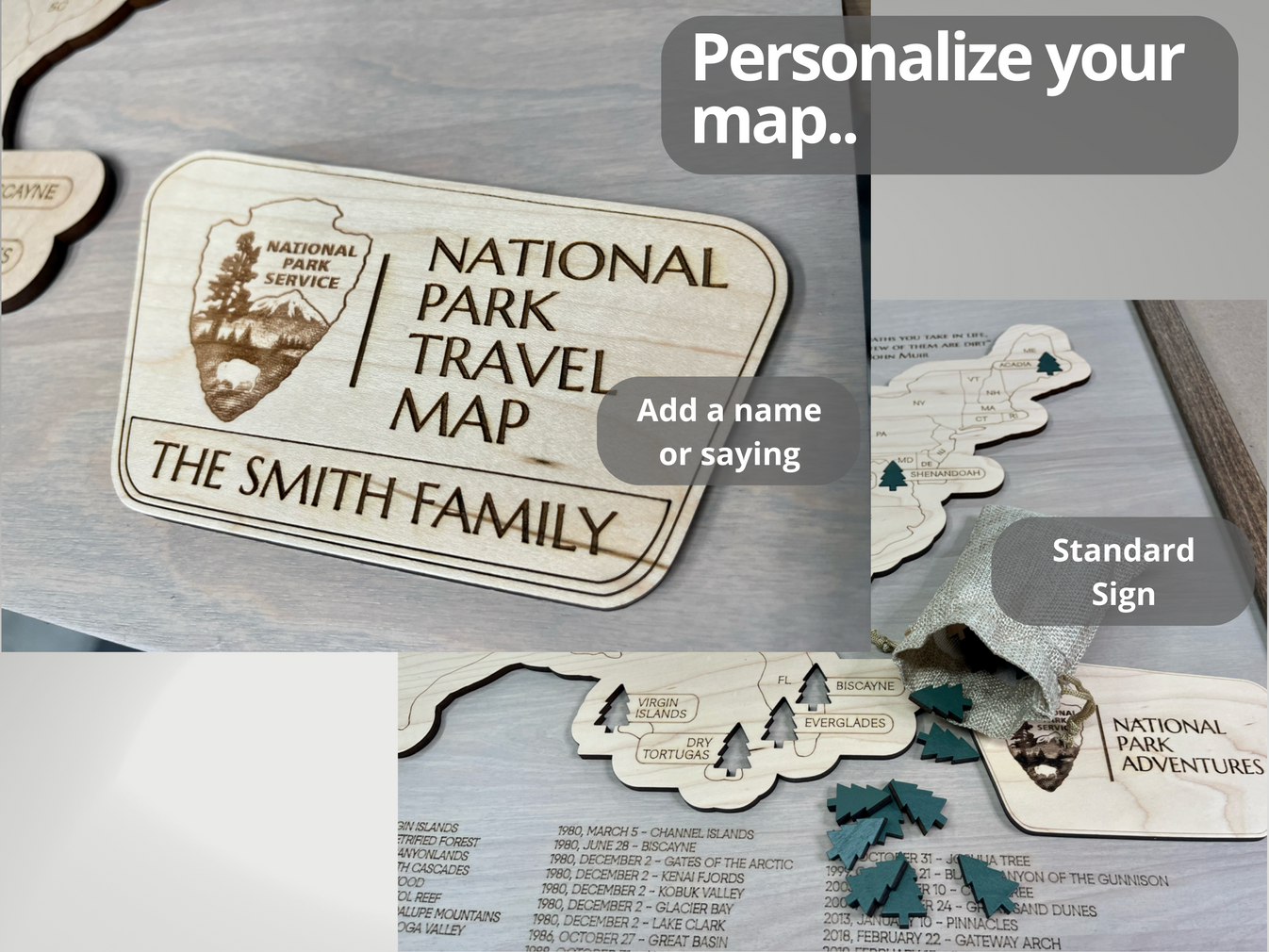 National Park Travel Map | 3D Custom Wooden Wall Decor with Pins – Map Cuts