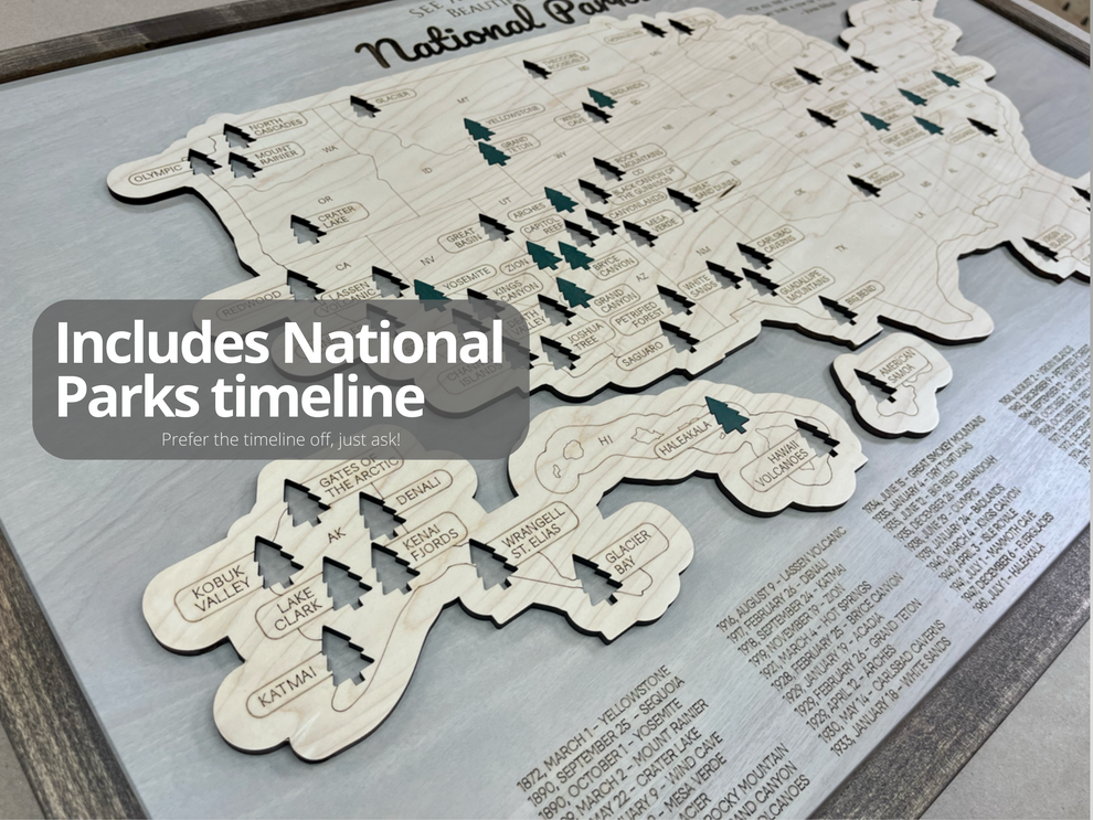 National Park Travel Map | 3D Custom Wooden Wall Decor with Pins – Map Cuts